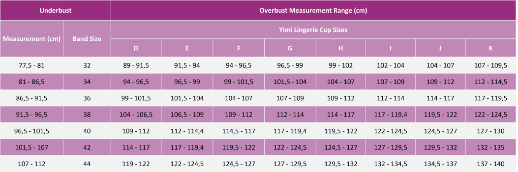 Sizing Guide – Yimi Lingerie